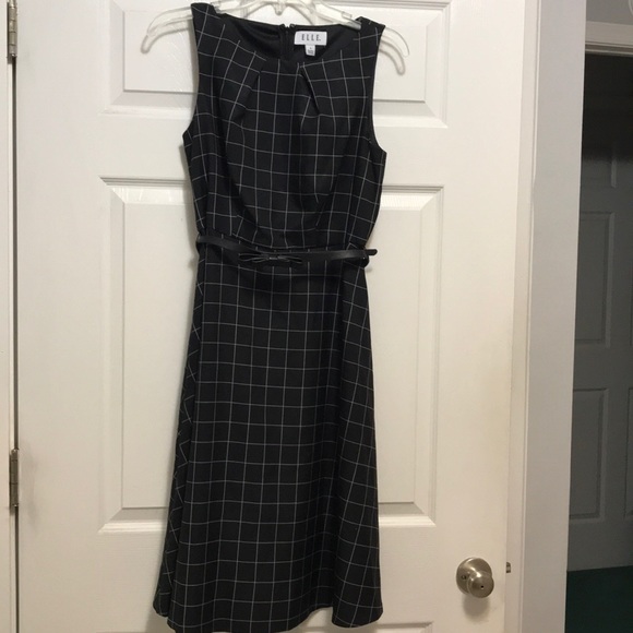 Elle | Dresses | Elle Window Pane Dress With Belt | Poshmark